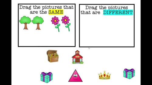 Same and Different Boom Cards basic concepts speech therapy activities