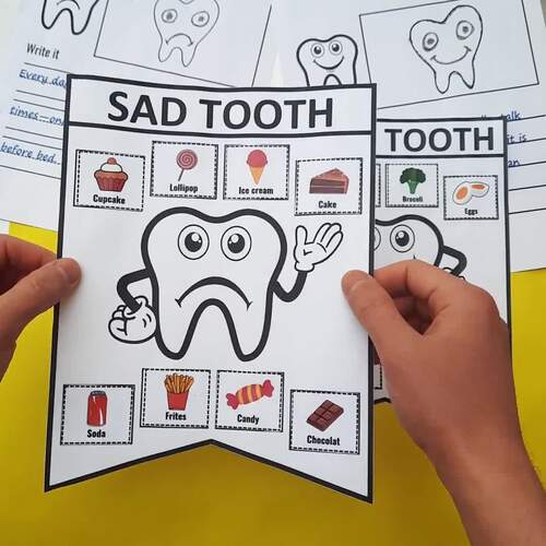 Happy Tooth Sad Tooth, Dental Health Month Craft, Healthy Food Sorting ...