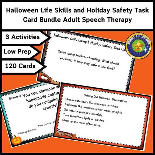 Halloween Life Skills and Holiday Safety Task Card Bundle Adult Speech ...