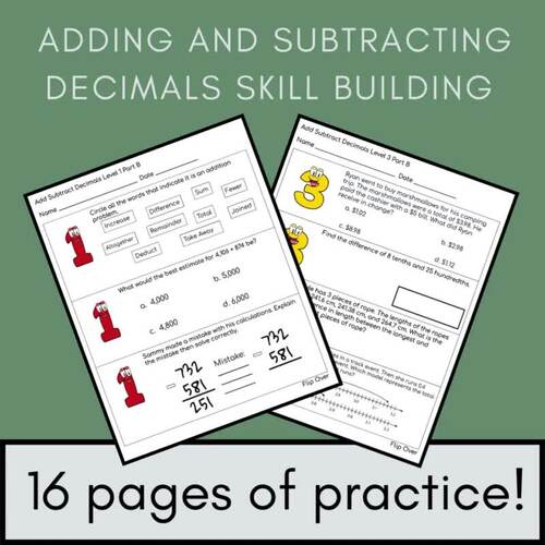 5th Grade Adding and Subtracting Decimals Skill Building- Assessable ...
