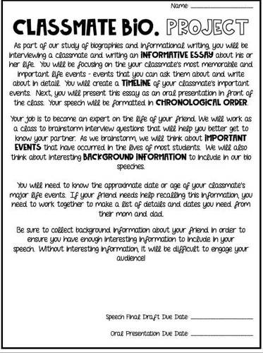 Classmate Bio Project - Informational Writing Packet by Teach Me Silly