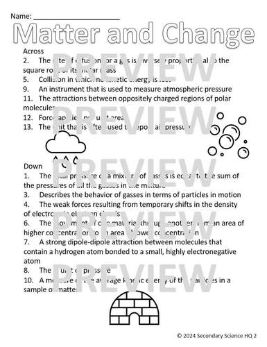 Matter and Change Vocabulary Puzzle | Chemistry by Secondary Science HQ 2