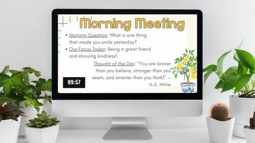 Coastal Lemon Daily Slide Template + Timers, Google Slides, PPT, Canva