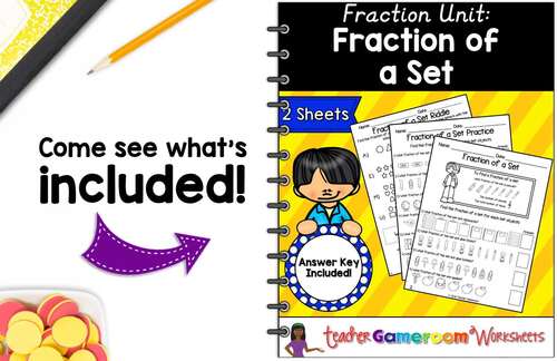 Fraction Unit - Fraction of a Set Worksheet | Fractions No Prep Printables