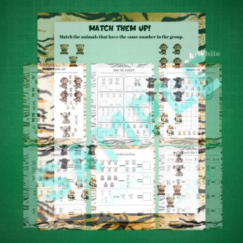 JUNGLE ANIMALS-Preschool Math Worksheets-Vol.4 by LePoppet Printables