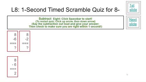 Subtraction Flashcards, Level 8, Math Practice, Math Facts, Flash Cards