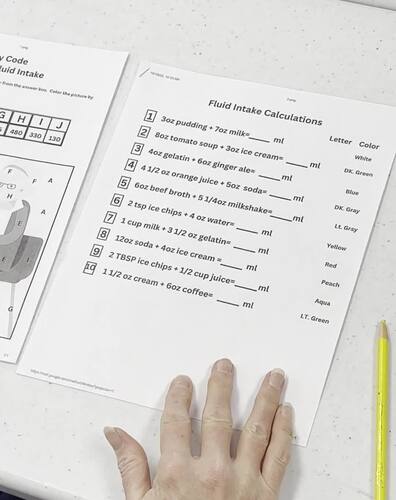 Color by Code Calculating Fluid Intake CNAs and PCTs Printable | TPT