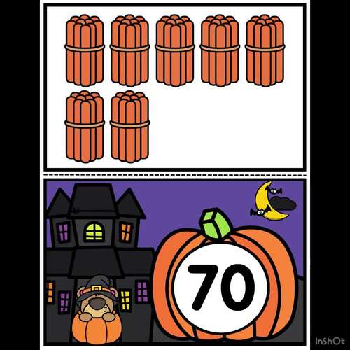 Halloween Pumpkin Bear Skip Counting by 10’s Cards | Bundles of Tens