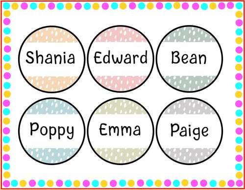Printable Spotty Boho Neutral Student Name Labels, Round Name Badges, Tags