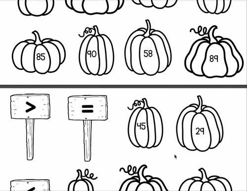 Comparing and Ordering Numbers Centers and Worksheets Pumpkins Fall Themed