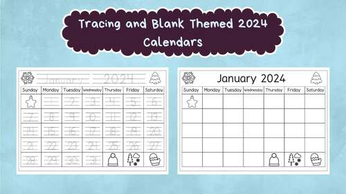 24 Tracing and Blank Themed 2024 Calendars. Preschool Handwriting and ...