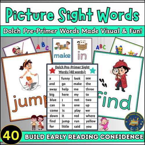 Dolch Pre-Primer Sight Words with Pictures | Visual Flashcards for ...