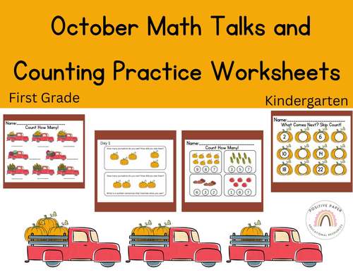 Pumpkin Math Talk Cards and Counting Practice Worksheets Kindergarten ...