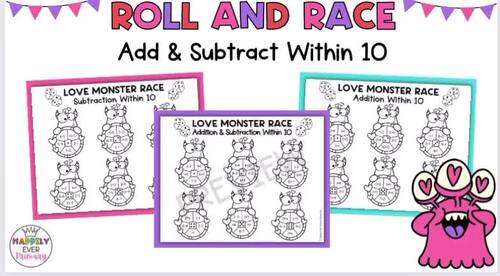 Valentine&#039;s Day Roll &amp; Race Math Dice Games | Addition &amp; Subtraction ...