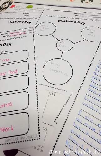 Mother's Day Letter Pre-Writing Brainstorm and Writing Paper - No Prep