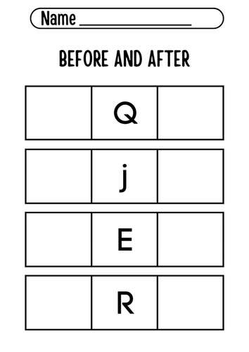 Alphabet Worksheet Before & After Letter Printable by Taro Creator
