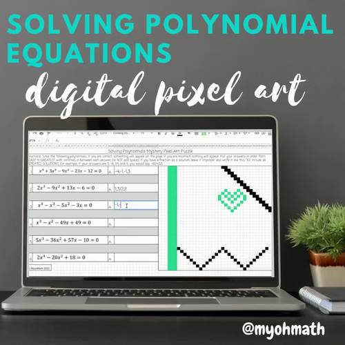 Algebra 2 Solving Polynomial Equations Digital Pixel Art Valentine's Day