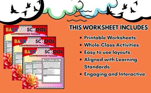 BACK TO SCHOOL READING COMPREHENSION PASSAGE ACTIVITIES 2nd,3rd,4th,5th ...
