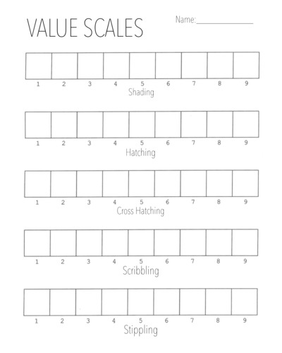 Value Scales Practice Worksheet and Tutorial by The Flitting Art Teacher