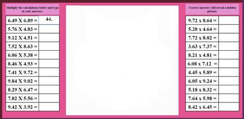 Mystery Digital Pixel Art NO PREP - Cat Decimal Multiplication Google Sheet