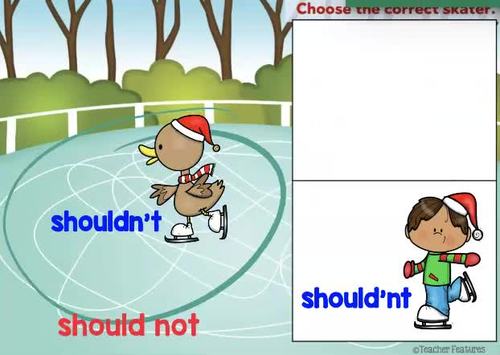 BOOM CARDS Christmas IDENTIFYING CONTRACTIONS Holiday Skaters | TPT