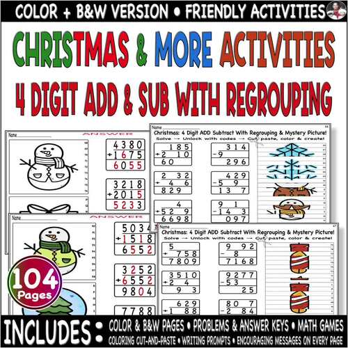 Christmas with regrouping 4 digit Mixed Add Subtract game color cut and ...
