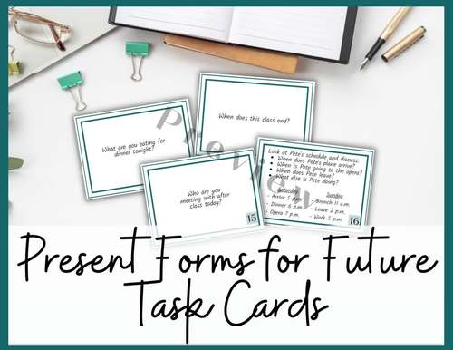 Adult ESL Present Verb Forms for Future English Grammar Task Cards ...
