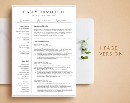 Teacher Resume Template for Microsoft Word & Apple Pages by ...