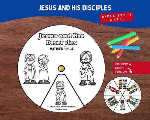 Jesus and His 12 Disciples Coloring Wheel Printable for Kids | Bible ...