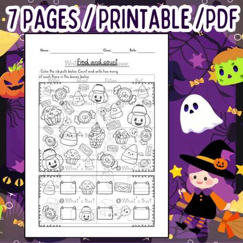 Halloween Activity Worksheets: Pumpkin Counting, Word Search (PDF 7 Pages)