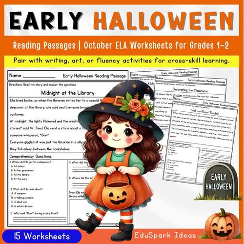 Early Halloween Reading Passages | October ELA Worksheets for Grades 1–2