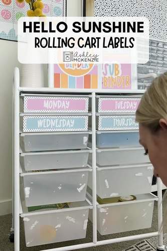 Hello Sunshine Classroom Decor | Rolling Cart Labels - Editable!