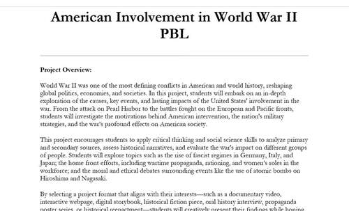 Middle School American Involvement in World War II PBL by PBL History ...
