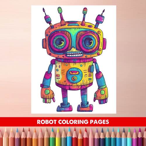 50 Robot Coloring Pages - Kids & Adults Holiday Activity by Maya Studio