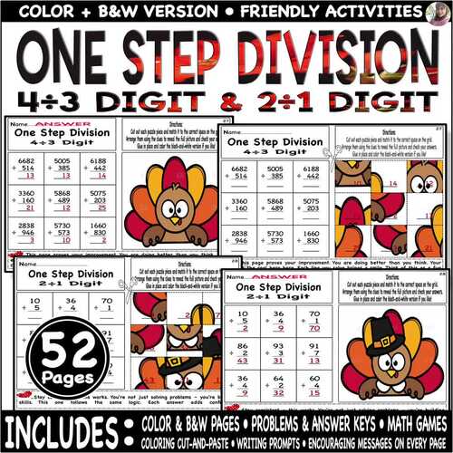 One step Division 4÷3 & 2÷1 Digit | Thanksgiving Picture Activities ...