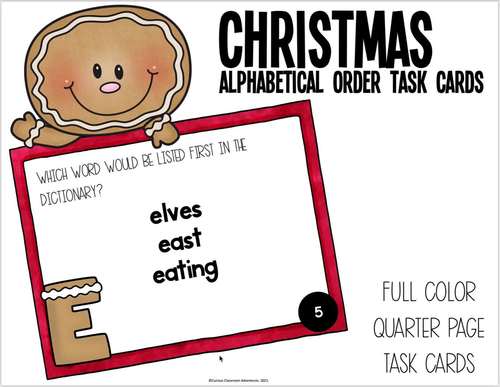 Christmas Alphabetical Order Task Cards Activities for Dictionary Skills