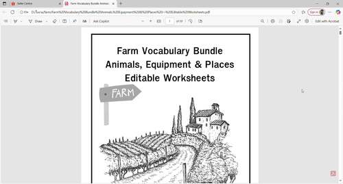 Farm Vocabulary Bundle Animals, Equipment & Places Editable Worksheets