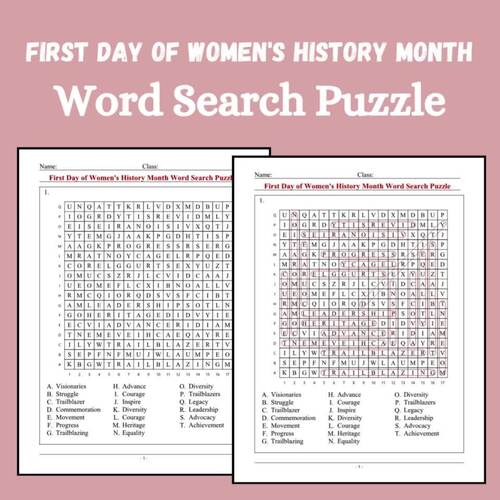 Women's History Month Vocabulary Word Search Puzzle | TPT