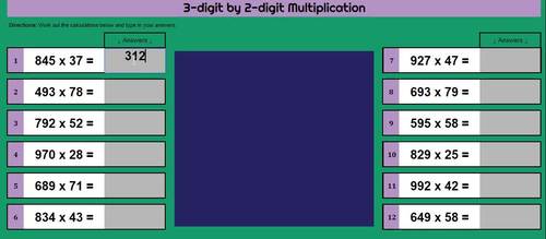 Mandala Valentine Digital NO PREP 3-digit by 2-digit Multiplication Color
