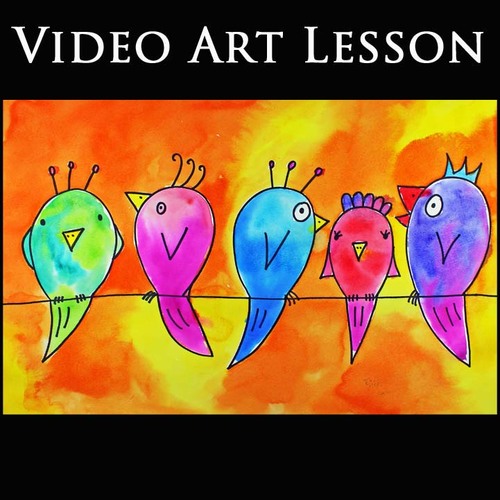 BIRDS ON A WIRE Art Lesson | Directed Drawing & Watercolor Painting Project