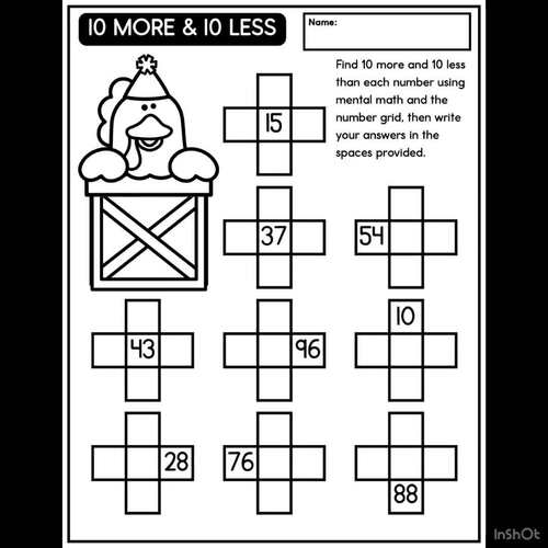 1st Grade 10 More and 10 Less to a 2-Digit Number | Animal Party Theme