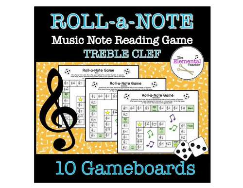 Roll a Music Note Game Treble Clef Version No Prep by The Elemental Teacher