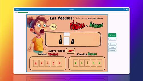 Boom Cards - Las Vocales Tónica y Àtonas (Palabras con 1 o 2 Sílabas)