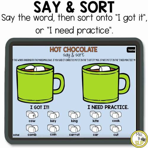 Hot Chocolate Articulation Say & Sort - Digital Speech Progress Monitoring
