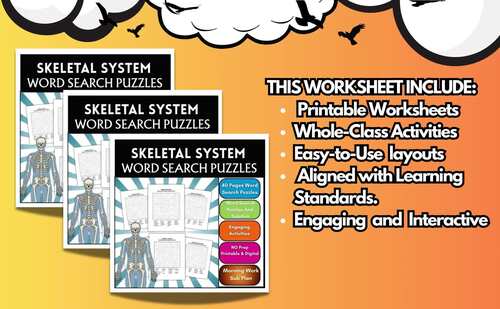 Skeletal System Word Search Activities Morning Work 4th,5th,6th,7th,8th ...