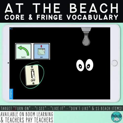 BEACH Core Vocabulary BOOM CARDS™ AAC and Early Language Turn on, I see ...