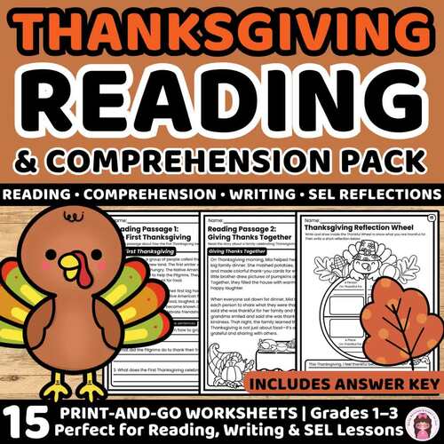 Thanksgiving Reading Comprehension & Writing Pack | Grades 1–3 | SEL ...
