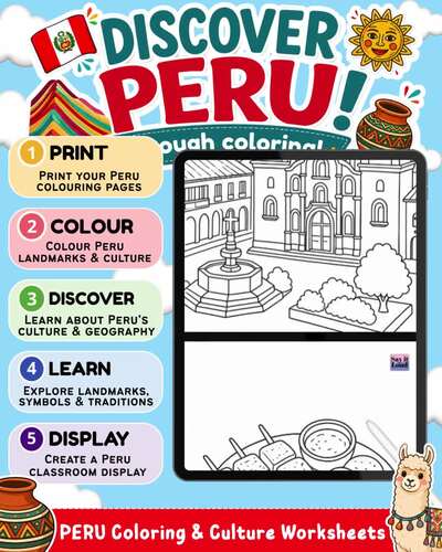 Peru Worksheets for Kids | Llama, Machu Picchu & Culture Coloring ...