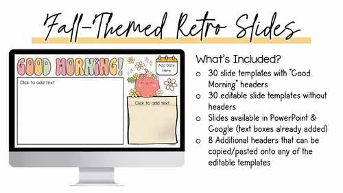 Fall Retro Style Good Morning Slides by The Classroom Corner | TPT