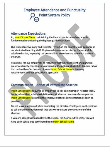 Employee Attendance and Punctuality Point System and Absence Tracker ...